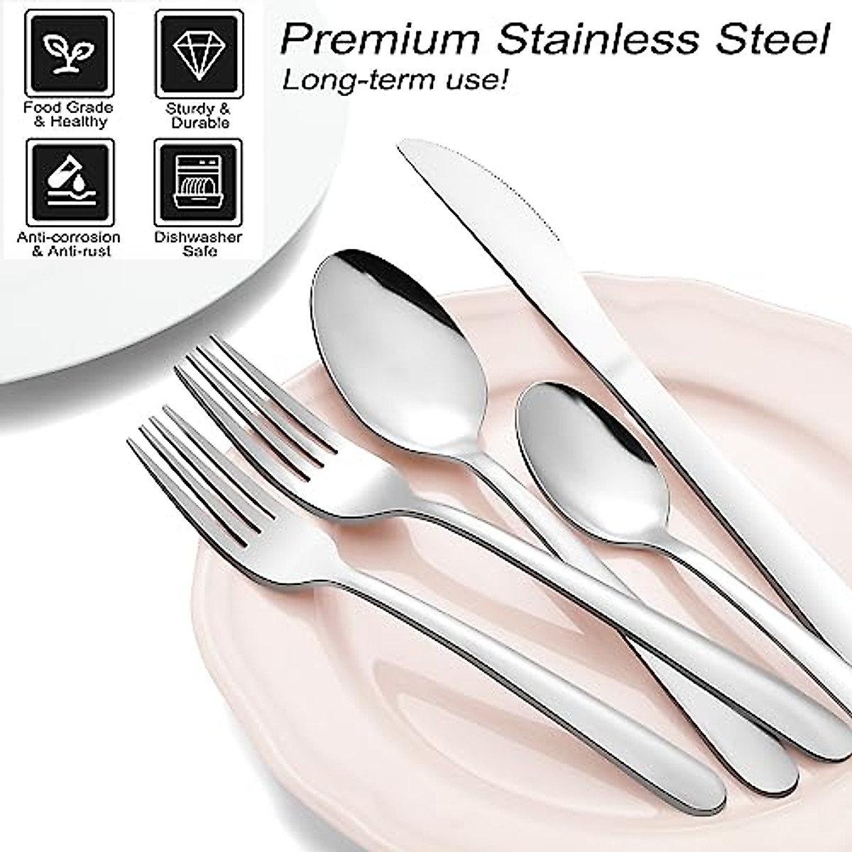 Pleafind 72-Pieces Silverware Sets for 12, Flatware Set with Steak Knives, Stainless Steel Cutlery Set, Include Forks Spoons and Knives Set, Dishwasher Safe Utensil Sets for Home Restaurant