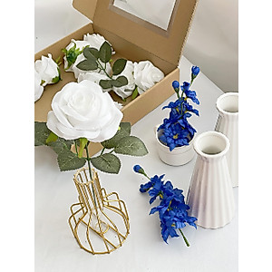 DSforG 25PCS White Flowers Silk Rose Artificial Flowers Real Touch Fake Rose w/Stem Faux Flowers Gift Box for Weddings Parties Floral Arrangements Arrangements Party Tables Decorations