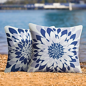 JASEN Outdoor Waterproof Pillow Covers, Blue Floral Pillow Covers, Set of 2 18x18, Double-Sided Decorative Outside Throw Pillows for Patio Furniture Couch Sunbrella Porch Garden