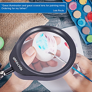 YOCTOSUN Magnifying Glass with Light and Stand, 5 Inch K9 Optical Glass Lens,3 Color Modes Stepless Dimmable, Adjustable Swivel Arm Lighted Magnifier Lamp for Reading, Painting,Crafts,Close Work