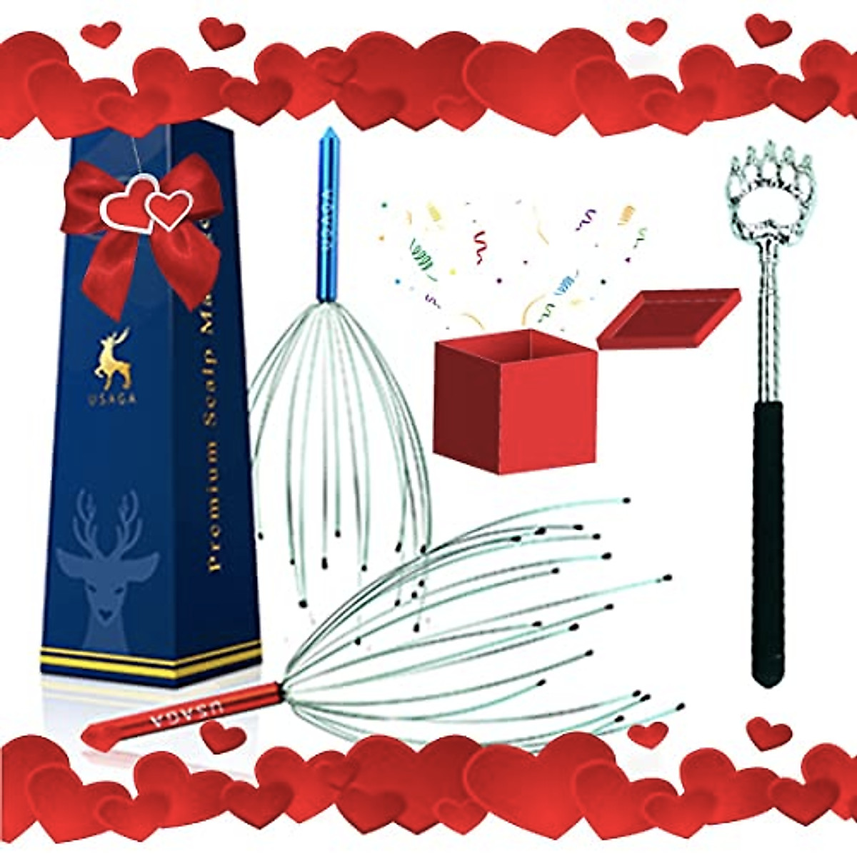 USAGA Head Scratcher, 20 Finger Head Massager, Scalp Massager, Head Whisk Massager for Head Body Stress Relax [2-Pack] Updated Version