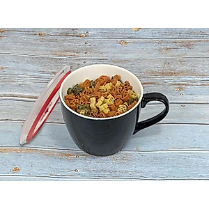 BOWLLER 30oz Black Porcelain Bowl with Lid and Handle for Soup, Salad, Cereal and Instant Noodles, Soup Mug with Heat Preservation Handle