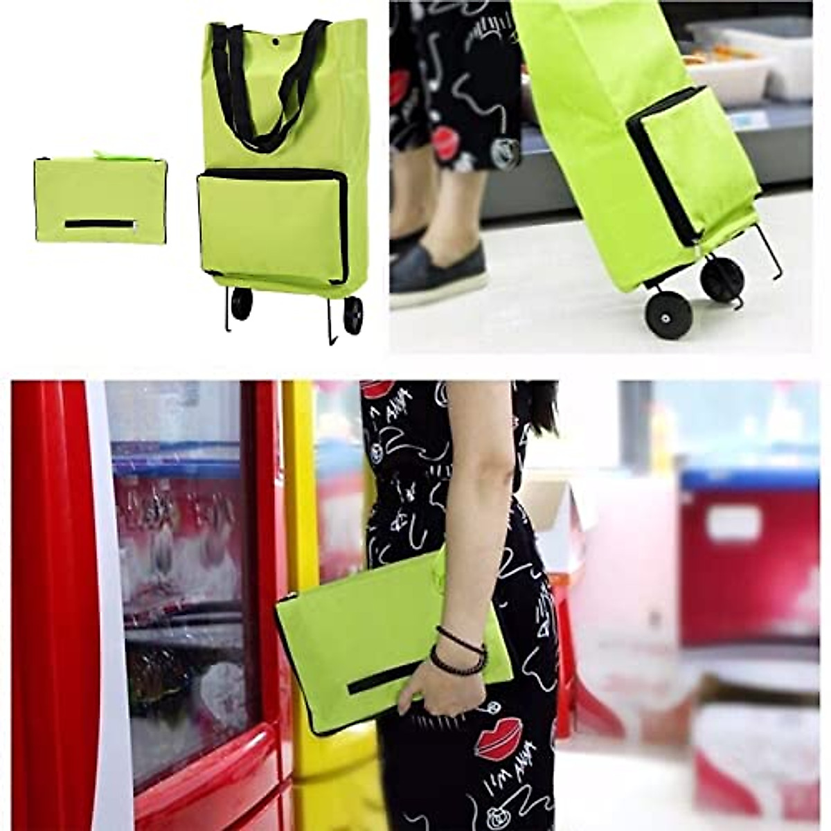 Collapsible Trolley Bags, Folding Shopping Bag with Wheels Reusable Grocery Bags Shopping Trolley Bag for Shopping Home Kitchen Supermarket Travel
