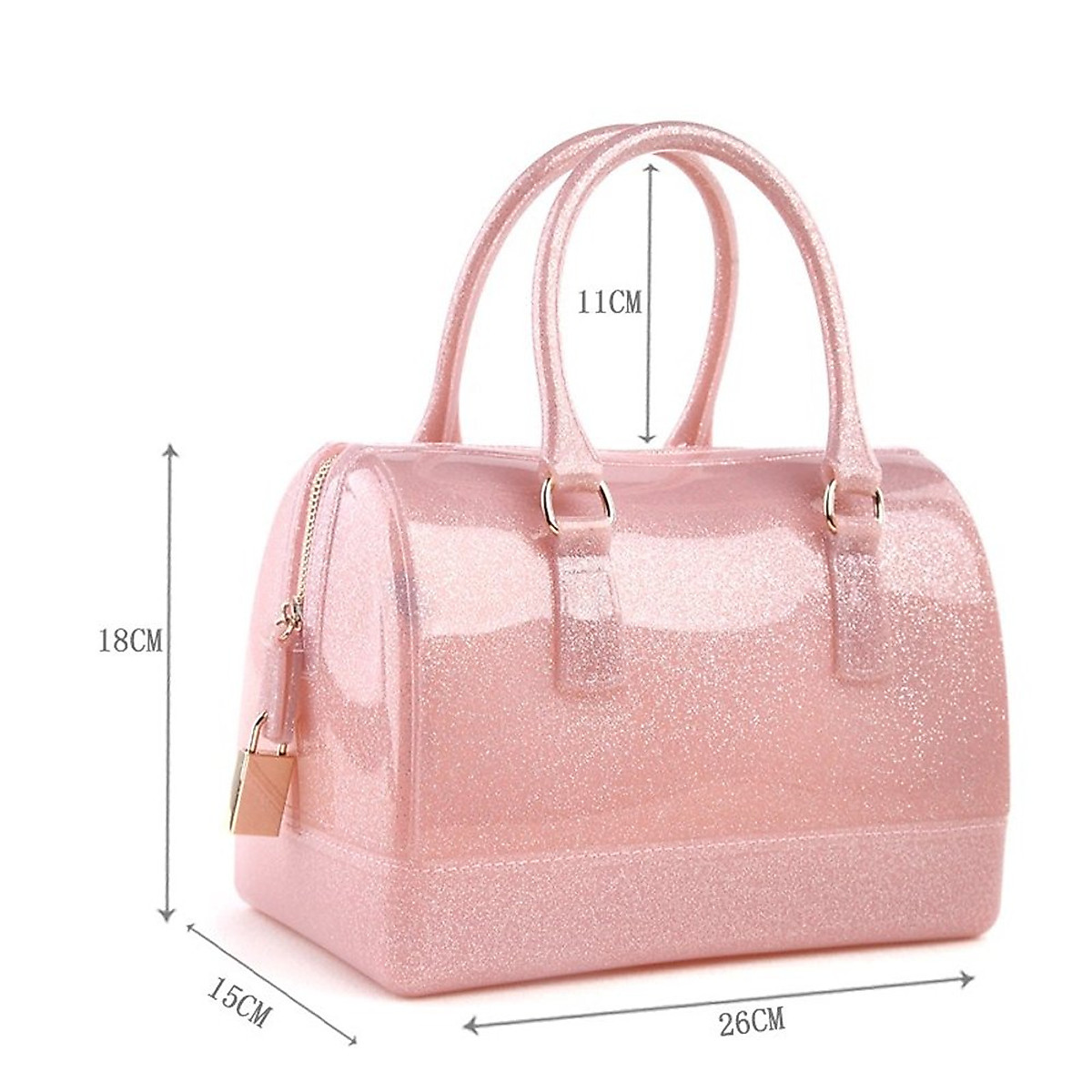 Ladies Summer Jelly Pillow-shaped Top Handle Handbag Candy Color Transparent Crystal Purse (Glitter Pink)