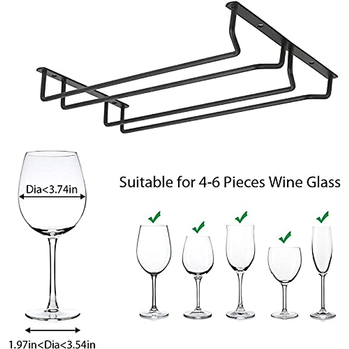 Wine Glass Shelf, Upside-down Home Goblet Iron Art Shelf, Wine Glass Hanging Storage Rack(Black)
