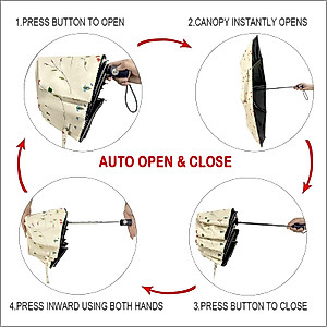 Cuby UV Sun Umbrella Compact Folding Travel Umbrella Auto Open and Close for Windproof, Rainproof & 99.9% UV Protection Parasol with Black Anti-UV Coating (Flowers)