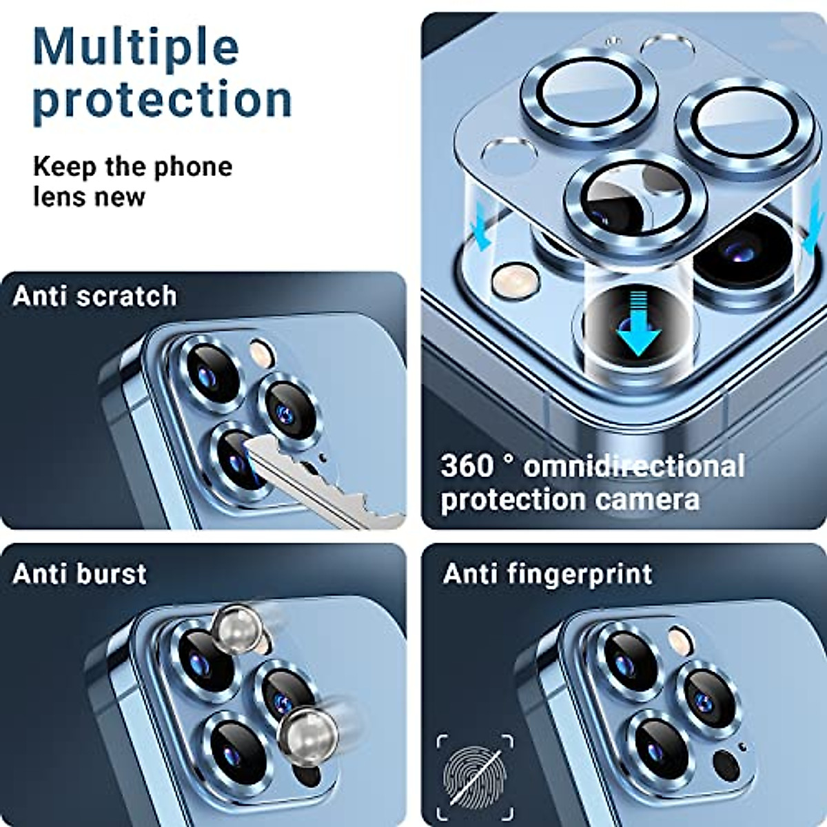 Korecase [2 Pack ] Designed for iPhone 13 Pro Max/ iPhone 13 Pro Camera Lens Protector Metal Tempered Glass Camera Cover ,Strong Stickiness Rear Lens Case Friendly for iPhone 13 Pro / iPhone 13 Pro Max - Black