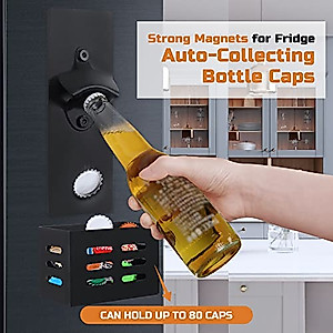DOUBLE TJP Magnetic Bottle Opener with Cap Catcher - Wall Mounted Beer Bottle Opener Cap Collector for Fridge, Kitchen, Bar, Ideal Gift for Men Women, Black