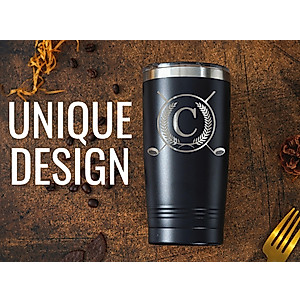 Onebttl Golf Gifts for Men with Initial for Golfer & Golf Lovers, 20oz Travel Mug with Golf Design, Perfect Gifts for Men, Birthday, Christmas - C