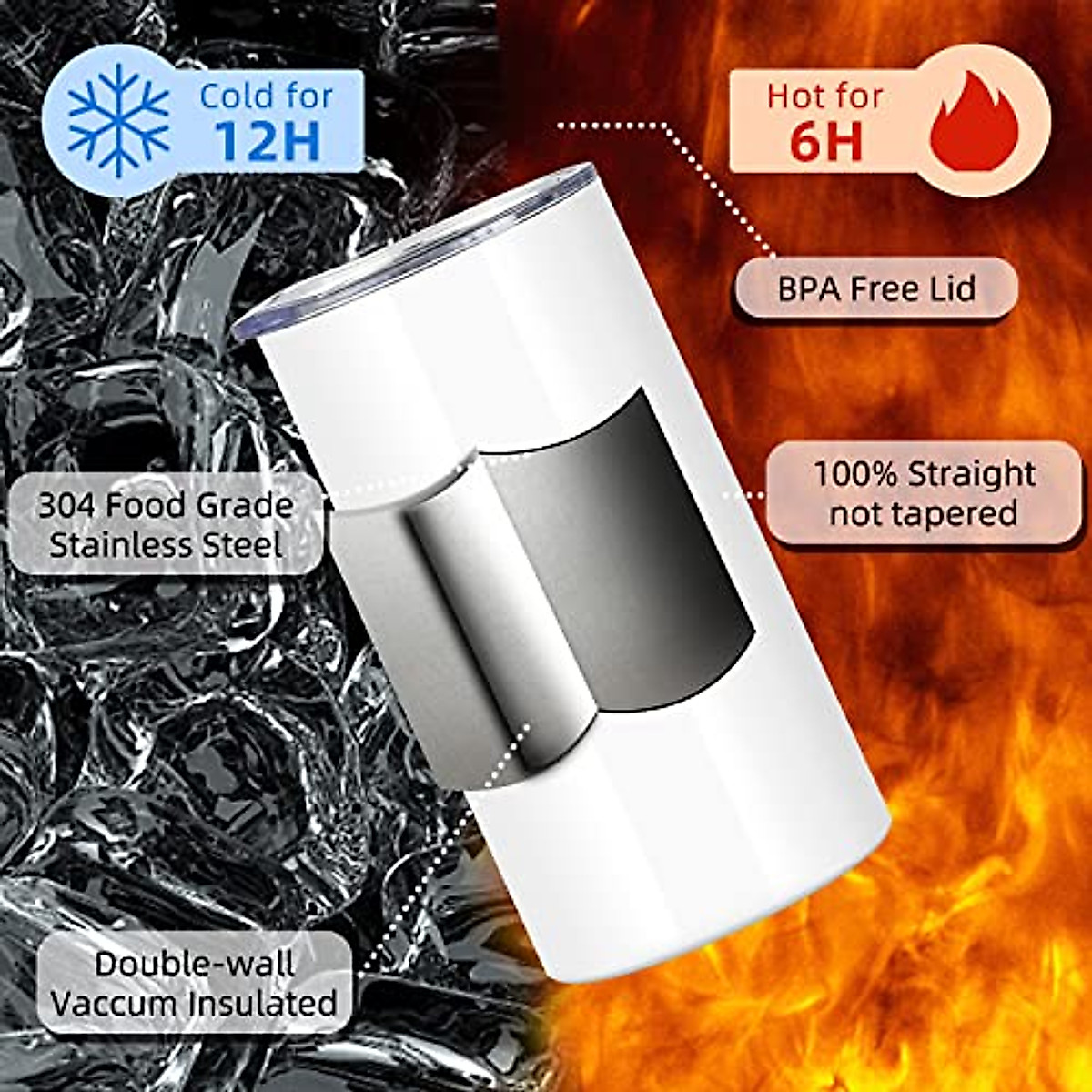 XccMe 12 oz Skinny Sublimation Blanks,Stainless Steel Straight Tumblers with Shrink Wrap Films,4 PACK Double Wall Vacuum Insulated Mugs for DIY Gift,Coffee,Tea,Beverages (White)