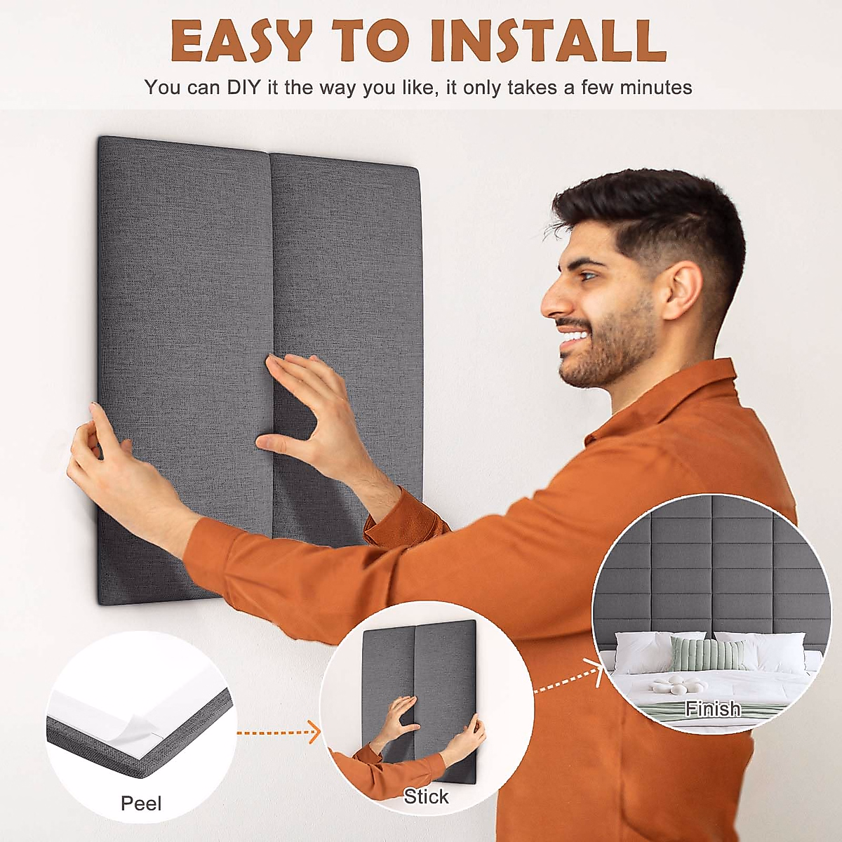 IFNOW Upholstered Wall Mounted Headboard, 3D Soundproof Wall Panels Peel and Stick Headboard for Queen Size, Reusable and Removable Tufted Bed Headboard in Dark Grey(9 Panels, 10" x 24")