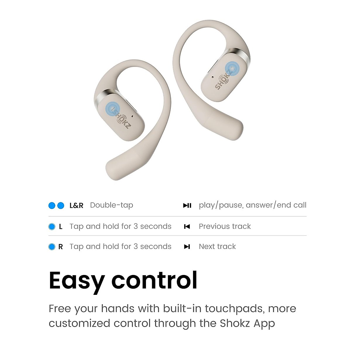 SHOKZ OpenFit - Open-Ear True Wireless Bluetooth Headphones with Microphone, Earbuds with Earhooks, Sweat Resistant, Fast Charging, 28HRS Playtime, Compatible with iPhone & Android