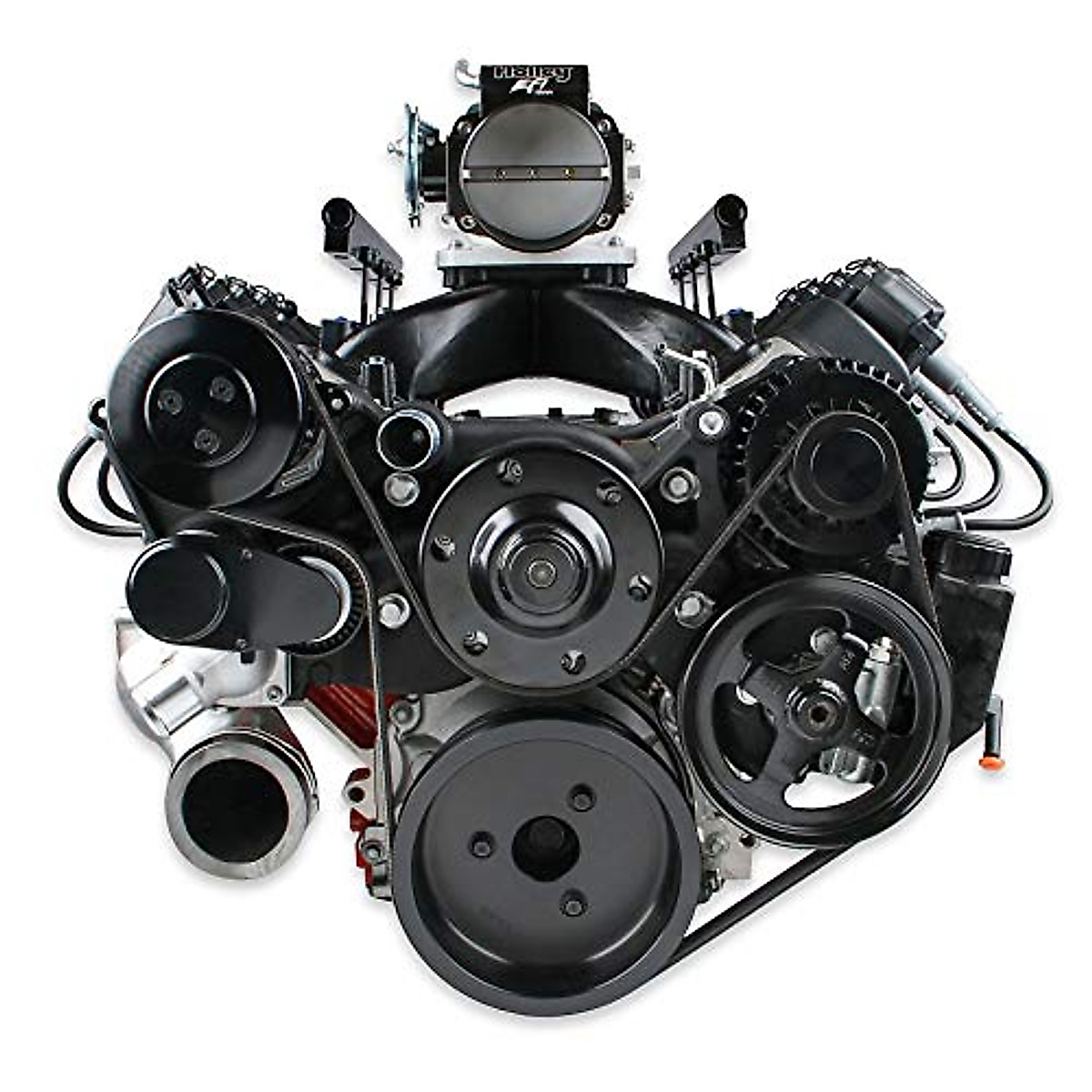 NEW HOLLEY BLACK PREMIUM MID-MOUNT LS7 COMPLETE ACCESSORY SYSTEM W/ SD7 A/C COMPRESSOR,ALTERNATOR,P/S PUMP,TENSIONER,SFI CERTIFIED DAMPER W/BILLET CRANK PULLEY,COMPATIBLE WITH GM LS ENGINES
