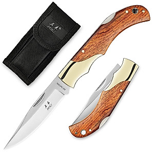MIKI Classic Gentleman Edition pocket Knife Folding Knife for EDC, 440A Steel Super Blade, Brass Bolsters, Handcrafted Cocobolo Wood, Outdoor camping hiking fishing, Everyday Carry Knife for Men Women