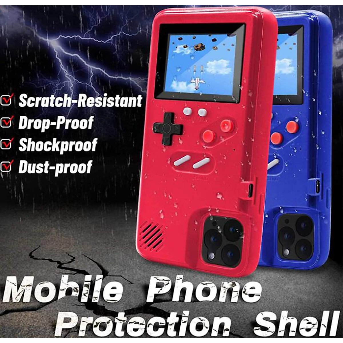 WODETIA Compatible with iPhone 13 / 13Pro / 13 Pro Max Gameboy Case Retro 3D Design Style Silicone Protective Case with 36 Small Games Color Display Shockproof Video Game Phone Case,Pink,13