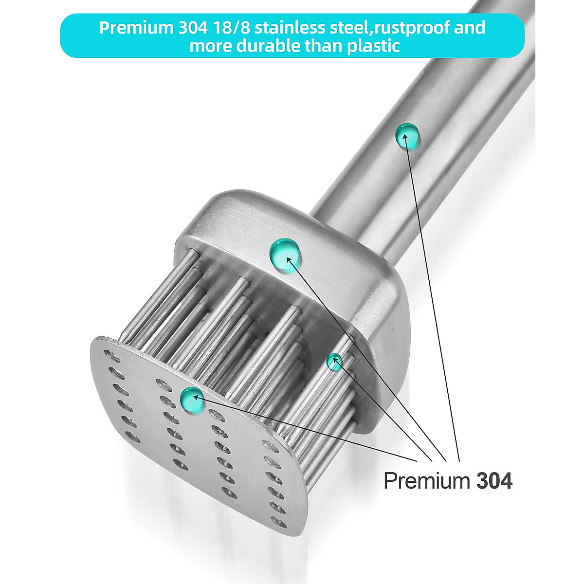 Aliglow 304 Stainless Steel Meat Tenderizer Needle Meat Hammer Mallet Tool Pounder For Tenderizing and Pounding Steak, Beef Pork Chicken BBQ And Poultry