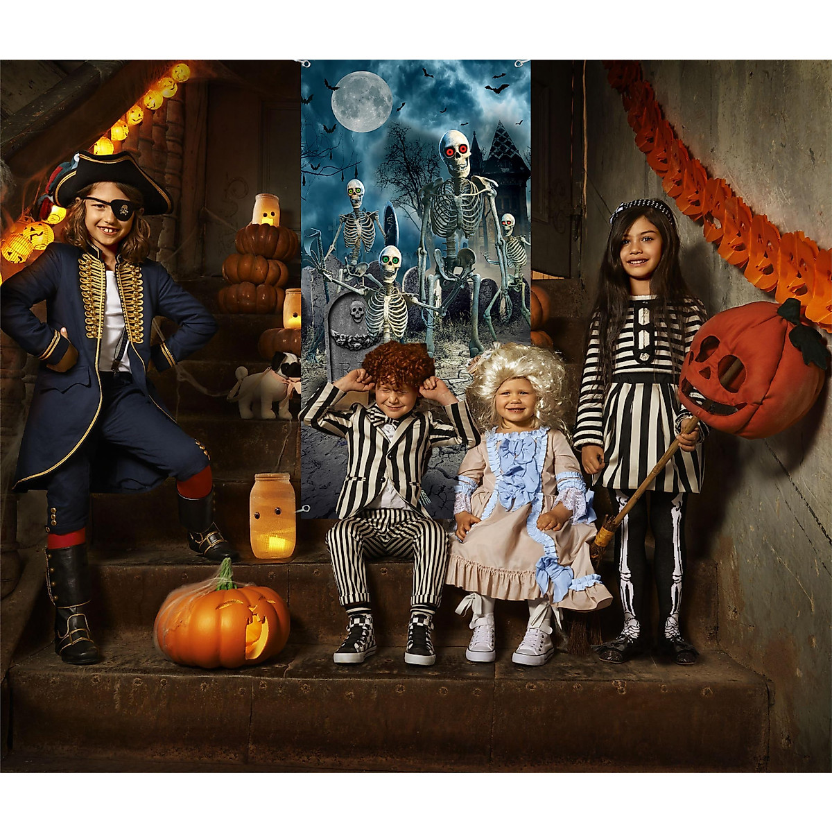 Generic Halloween Door Cover Decorations Scary Skeleton Theme Door Backdrop Halloween Photo Props Halloween Party Front Door Decorations Banner (6x3（180cmx90cm）)