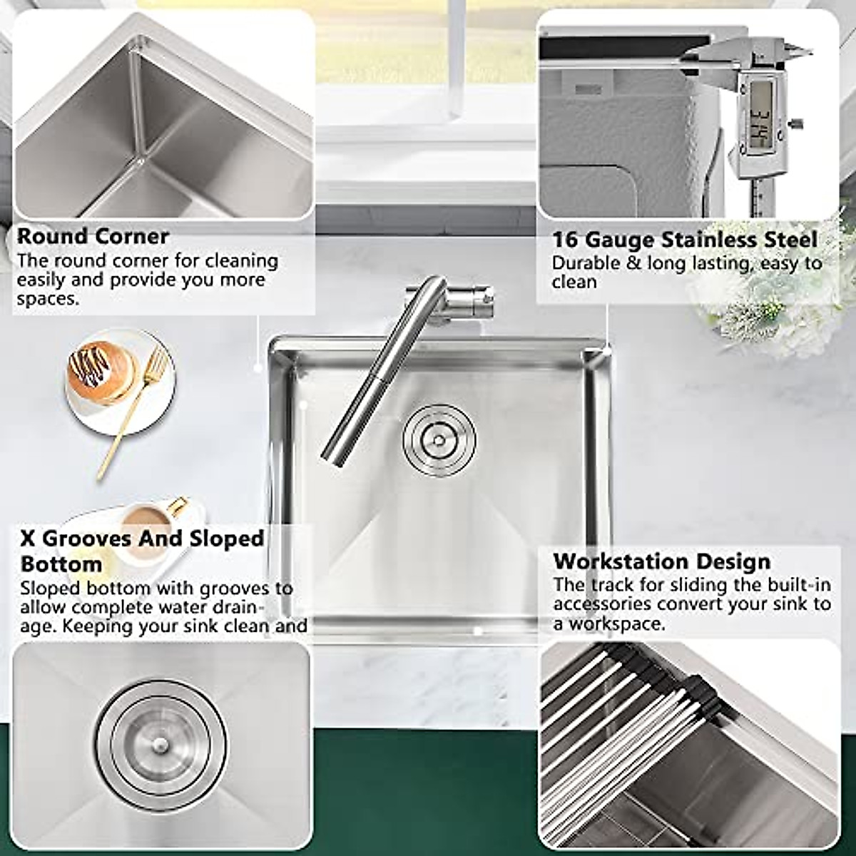 19 Inch Stainless Steel Undermount Bar Sink-VASOYO 19x18 Wet Bar Sink Undermount Kitchen Sink Workstation Outdoor Rv Sink 16 Gauge Stainless Steel Small Single Bowl Undermount Sink with Cutting Board