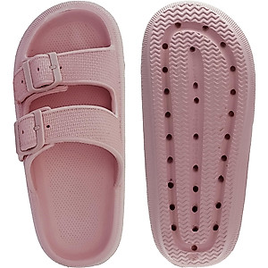 WHITIN Shower Slides Women Men Platform Thick Sole Comfortable Adjustable Double Buckle Slippers Open Toe Massage Sandles Female Bathroom Soft Pillow Sandals Pink