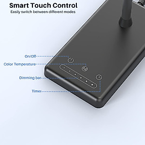 GARMESE LED Desk Lamp, Touch Adjustable Table Lamp with USB Charging Port 5 Modes and 6 Brightness Levels Eye Protection Reading Light 48 LED Memory Function Desk Lights for Home Office Black