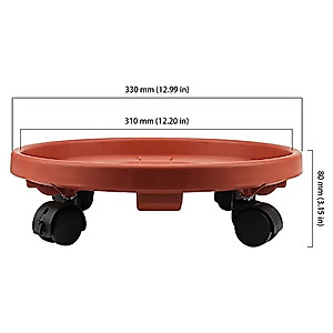 HOIGON 4 Pack 13 Inch Plant Caddy with Wheels, Drain Tube and Water Tray, Heavy Duty Plant Pallet Caddy, Round Rolling Plant Stand Flower Planter Pot Mover, Red