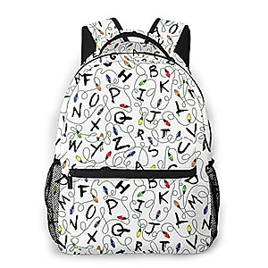 Men's Backpack Multipurpose Colorful Letter White Pattern Laptop Backpack Stylish Daypack Durable Book Bags for Sports, Outdoors, Running, Travel, Hiking