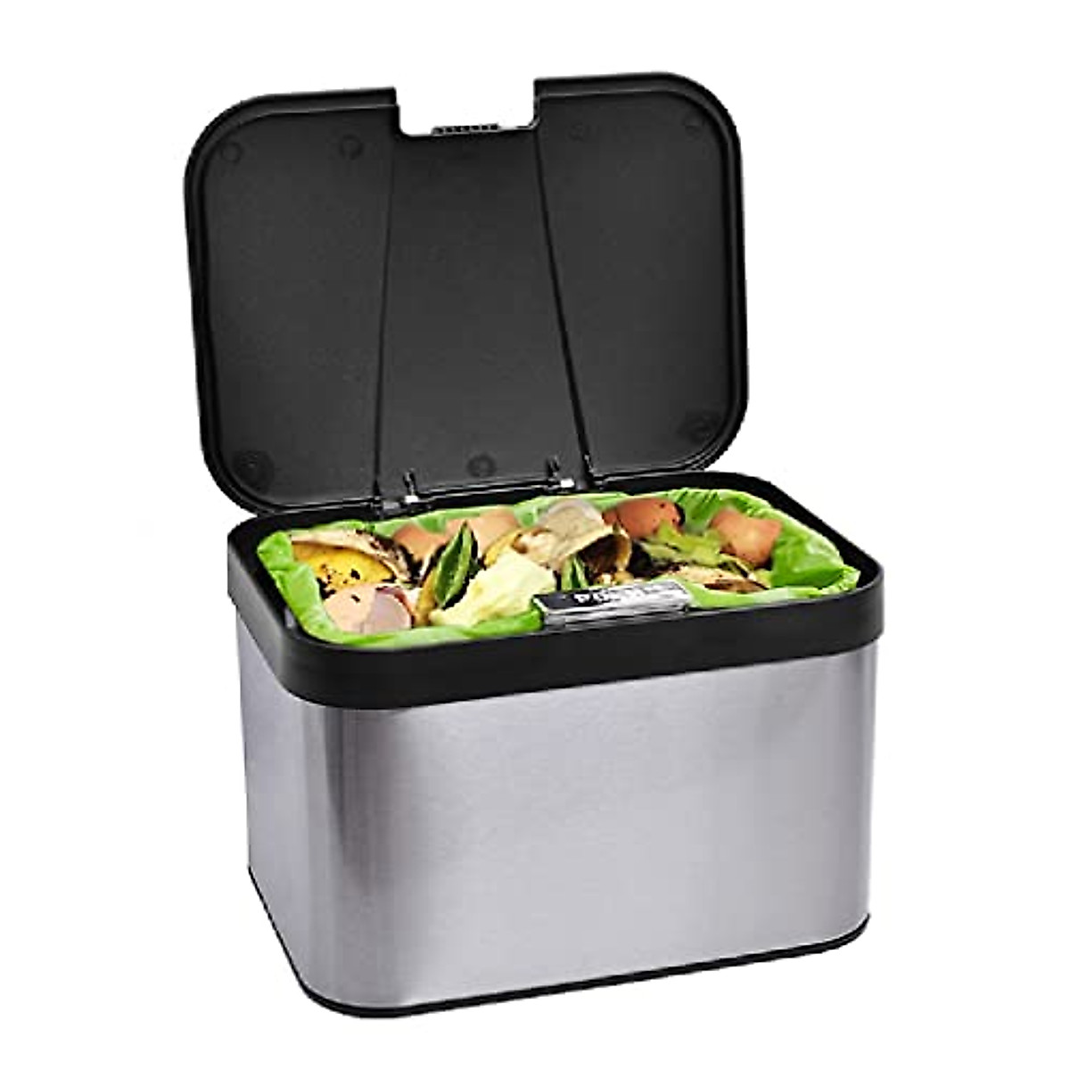 Compost Bin for Kitchen, Countertop Compost Bin, Body Stainless Steel with Lid, 1.13 Gallon with Inner Bucket Compact and Easy Clean (Black Silver)