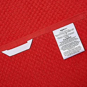 Amazon Basics 100% Cotton Soft & Absorbent, Popcorn Texture Terry Kitchen Cloth, Pack of 4, Red Stripe, 28"L x 16"W