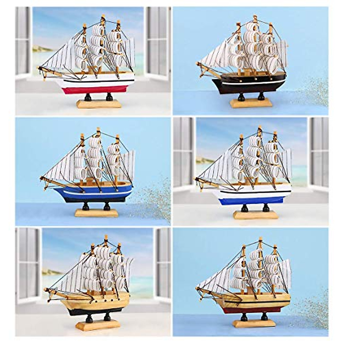 Dedoot Wooden Sailboat 6 Pack Miniature Sailboat Model Ship Nautical Decor Tabletop Decorative Ornament for Ocean Theme Home Decor, 5.5x5x1.2 Inch