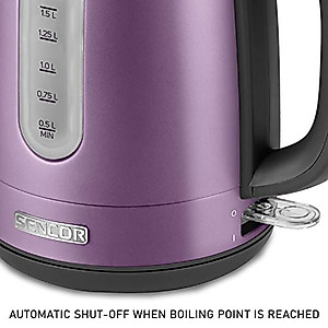 Sencor SWK1773VT 1.7L Stainless Steel 1500w Fast Boil Electric Tea Kettle & Pour Over Coffee Kettle with Lid Safety Lock, Violet