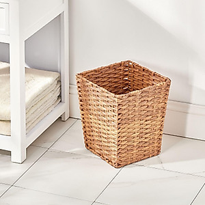 mDesign Small Woven Basket Trash Can Wastebasket - Square Garbage Container Bin for Bathrooms, Kitchens, Home Offices, Craft, Laundry, Utility Rooms, Garages - Camel Brown