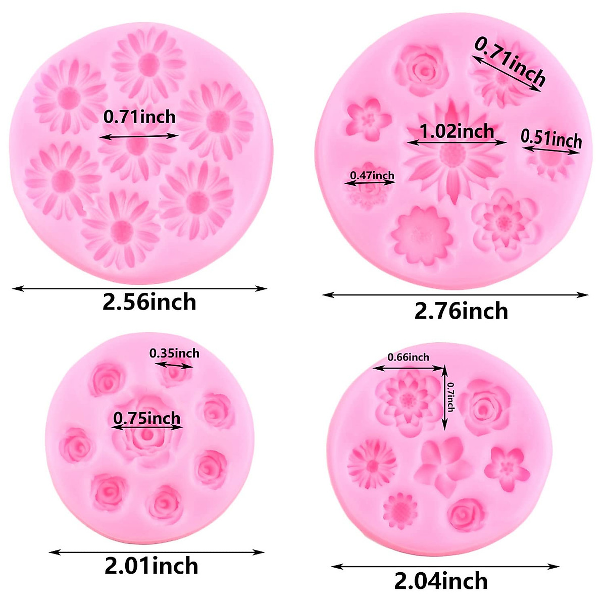 Mujiang Rose Flower Silicone Molds Daisy Fondant Mold Flower Orchid Cake Decorating Molds Set Of 4