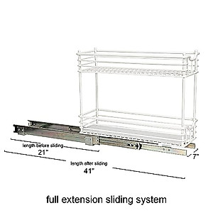 Household Essentials Glidez Multipurpose Paint-Finished Steel Pull-Out/Slide-Out Storage Organizer with Plastic Liner for Under Cabinet Use - 2-Tier Design - Fits Standard Size Cabinet or Shelf, White