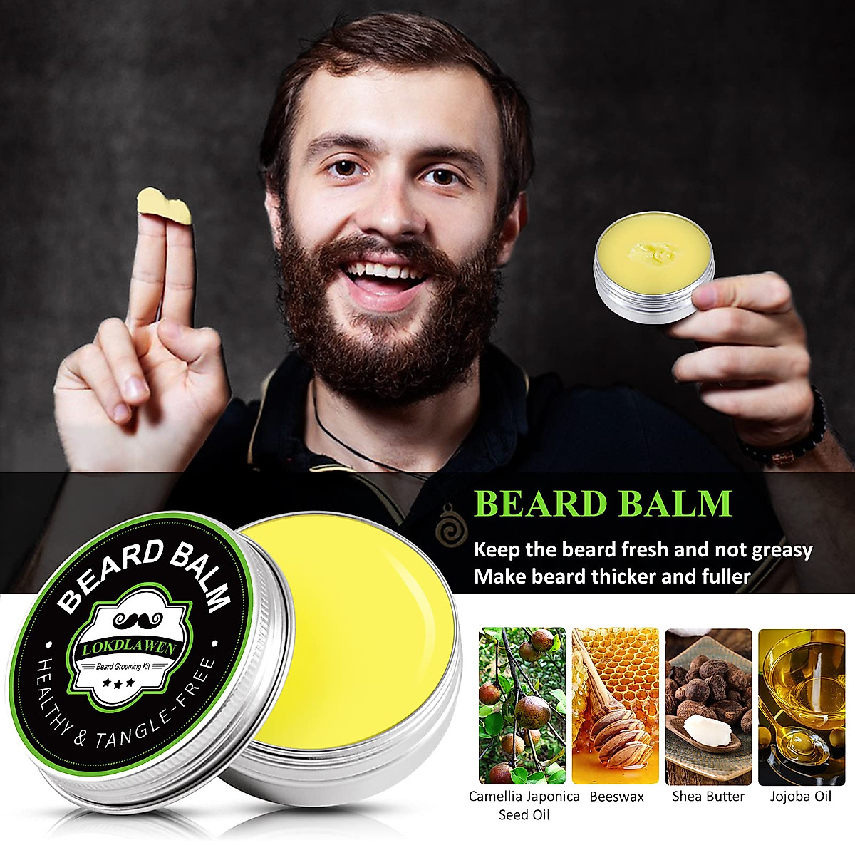LOKDLAWEN Beard Kit for Men with Beard Wash, Beard Conditioner, Beard Oil, Beard Balm, Beard Brush, Beard Comb, Beard Scissors, Storage Bag, Gifts for Men Dad Husband Boyfriend