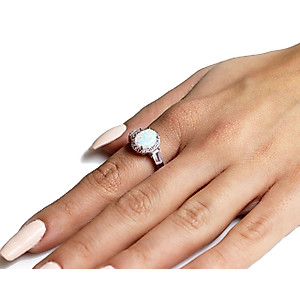 CloseoutWarehouse Oval Cubic Zirconia Halo Ring Sterling Silver (Comes in Colors) (White Simulated Opal, 6)