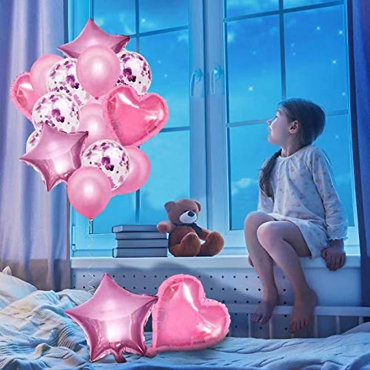 28Pcs Balloon Happy Birthday Party Decorations For Women Confetti Balloons 18" Star Heart Foil Balloons Wedding Decorations Helium Ballons Girl Boy Baby Shower (pink)