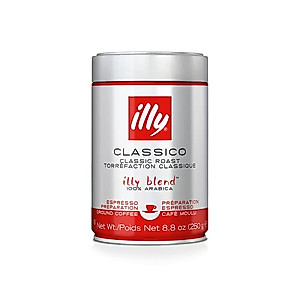 illy Classico Ground Espresso Coffee, Medium Roast, Classic Roast with Notes Of Caramel, Orange Blossom and Jasmine, 100% Arabica Coffee, All-Natural, No Preservatives, 8.8 Ounce Can (Pack of 6)