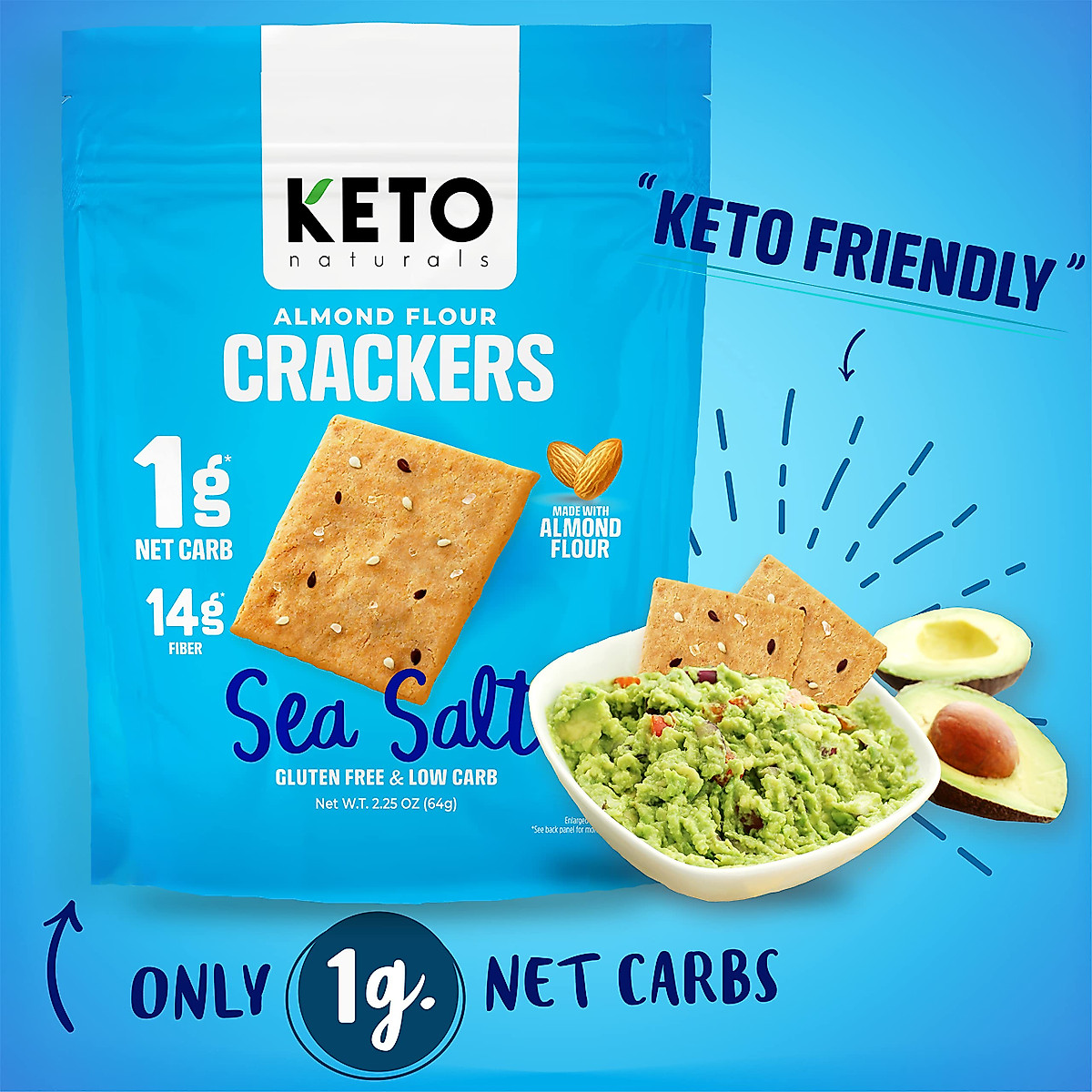 Keto low carb crackers (Sea Salt) Keto friendly zero carb no sugar added gluten free (3 Packs) almond flour crackers absolutely gluten free healthy snacks for adults and kids paleo friendly
