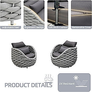 TWT 2 Pieces Patio Furniture Aluminum Armchair, All-Weather Outdoor Single Sofa, Metal Outdoor Chair with Dark Grey Cushions