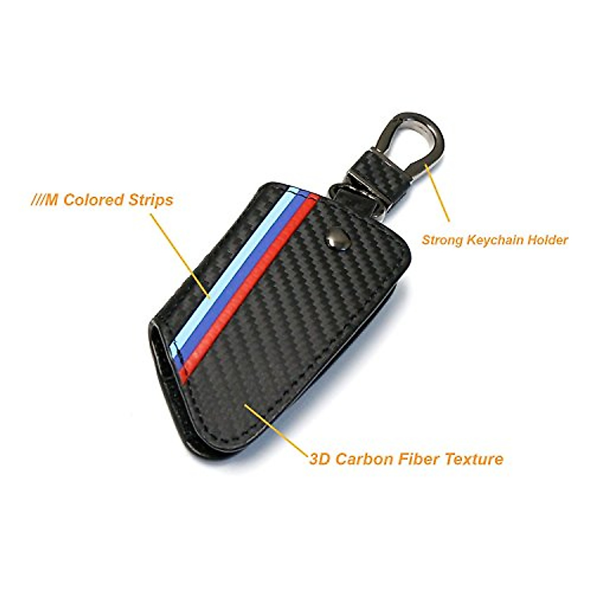 Xotic Tech M-Colored Stripe Carbon Fiber Leather Remote Key Fob Cover Case Compatible with BMW X1 X5 X6 5 7 Series F48 F15 F16 G30 G31 G11 G12