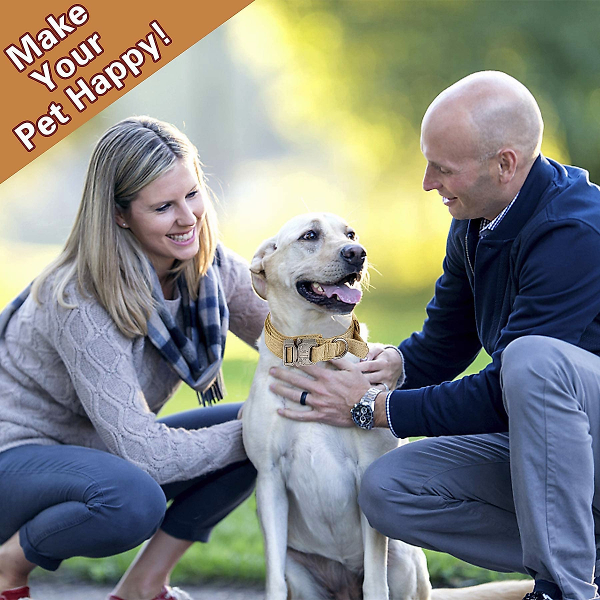 KCUCOP Tactical Dog Collar with Handle,Adjustable Military Dog Collar with Metal Buckle and Patches,Heavy Duty Dog Collars for Medium and Large Dogs (Brown-L)