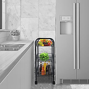 3-Tier Mesh Wire Rolling Cart with Baskets, Christmas Gifts Multifunction Utility Cart Wheels Lockable , Office Bedroom Storage Organizer , Easy Assembly Mesh Trolley Cart , Slide-Out Shelf, Black