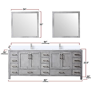 Bell+Modern Big Sur 84 in. W x 22 in. D Distressed Grey Double Bath Vanity and White Quartz Top