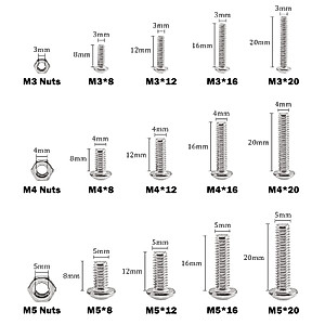 Hilitchi 460-Piece M3 M4 M5 Stainless Steel Button Head Hex Socket Head Cap Bolts Screws Nuts Assortment Kit