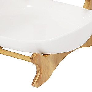 DYRABREST Oval Ceramic Fruit Plate Bowl, 3 Layer Ceramic Bamboo Frame Fruit Plate, Multi-layer White/Brown (Optional) Fruit Basket Holder Vegetables Storage Stand for Fruits Snacks Candy (White)