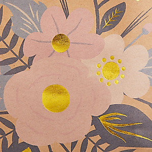 Juvale 12 Pack Kraft Paper Floral Gift Bags with Ribbon Handles + 20 Sheets Tissue Paper for Bridal Shower, Tea Party, Wedding Favors (10 x 13 In)