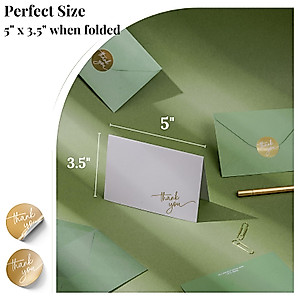 Gold Foil Thank You Cards - Bulk Pack of 40, 5x3.5 Inch with Matching Stickers & Envelopes (Green) Textured Surface for a Unique Feel - Suitable for Baby Shower, Wedding, Small Business, Graduation