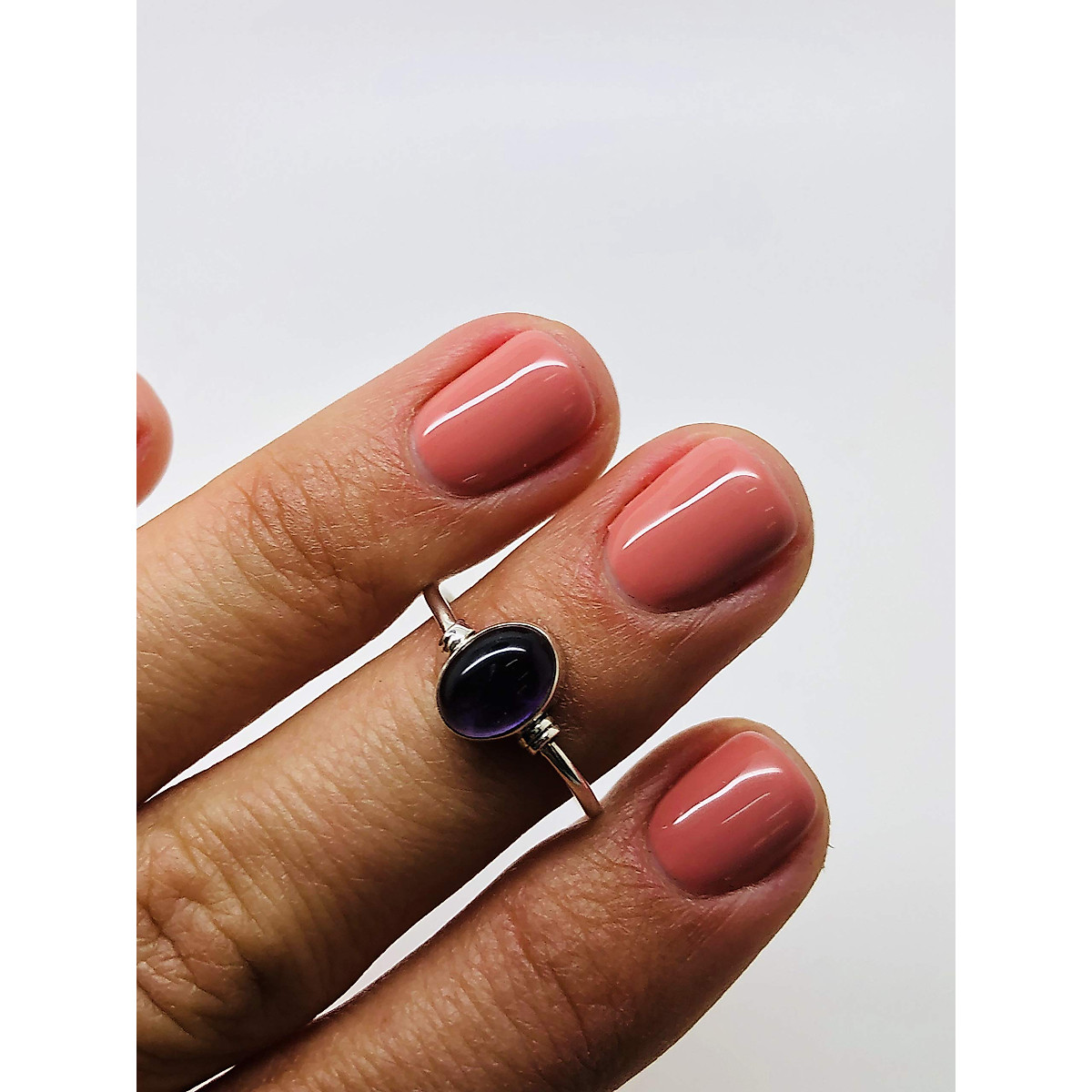 Koral Jewelry Amethyst Vintage Gipsy Delicate Ring 925 Sterling Silver Oval Stone Boho Chic (9)