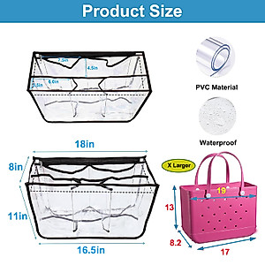 Clear Beach Bag Organizer Compatible with Bogg Bag X Large Size, PVC Insert Divider Liner for XL Bogg Bag Accessories (Clear-Black)