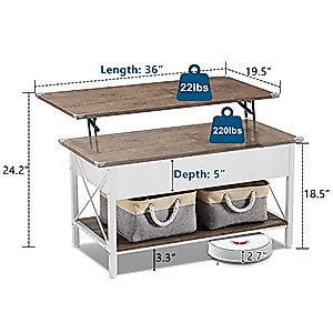 VINGLI 36" Lift Top Coffee Table with Free Cloth Storage Bins, White Walnut Framhouse Coffee Table for Living Room, Small Modern Coffee Table for Small Space in Minimalistic Style, Dark Walnut